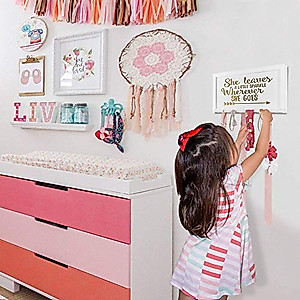 SoCal Buttercup White Hair Bow Holder Organizer for Girls, Pink Burlap Ribbons, Headband, Hair Tie, Bow Organizers, Hair Accessories Storage Display, Toddler Baby Shower