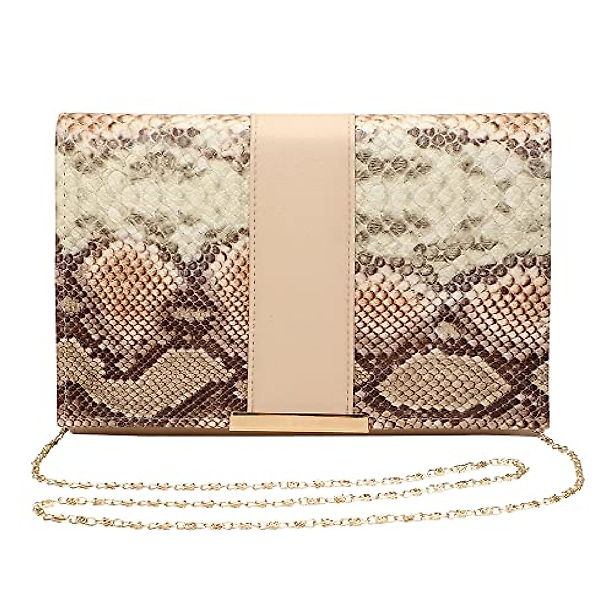 JunLing Clutch Purse for Women, Quilted Clutch, Adjustable Chain Quilted Crossbody (Serpentine)