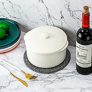 Trivets for Hot Pots and Pans 8 inches 5 Pcs, Trivet for Hot Dishes, Hot Pads for Kitchen Table, Large Coasters Cotton Mat to Protect Counter, Cooking Potholder Set (Deep Grey, 5)