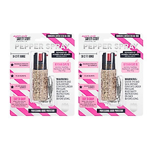 Pepper Spray Maximum Strength Self Defense Keychain for Women, 12-foot Spray Range & UV Dye - Glitter