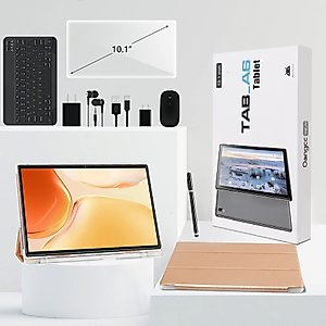 𝐎𝐚𝐧𝐠𝐜𝐜 Android 12 Tablet 10.1 Inch 2023 Newest Tablets, 4GB + 64GB (Max 128G) 8000mAh Battery with Bluetooth Keyboard | Mouse | GPS | Dual Camera | Case | WiFi support and More - A6 (Gold)