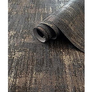AMINAH DECO Charcoal Gold Classic Distressed Metallic Wallpaper Peel and Stick Wall Paper Texture Self Adhesive Cotact Wall Paper,20.5 in.W X 236.0 in. L