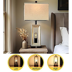 G-SAFAVA 25" Farmhouse White Table Lamp USB C+A Ports with 3 Way Dimmable Touch Control Nightstand Lamp Vintage Modern Lamps for Living Room Bedroom Hotel(4 Bulbs Included)