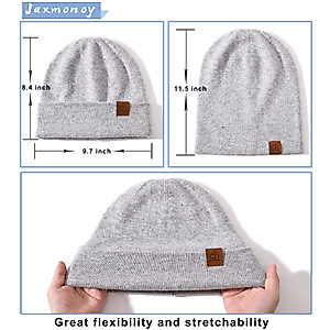 jaxmonoy Wool Cashmere Slouchy Knit Beanies Winter Hats for Women Men Soft Warm Double Layer Reversible Slouch Cuffed Skull Beanie Cap - Light Grey
