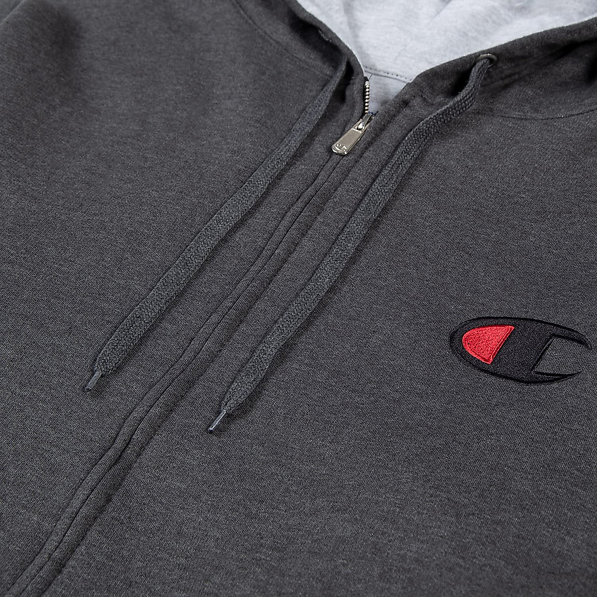 Champion Mens Big and Tall Full Zip Hoodie Classic Embroidered Logo (4X, Charcoal Heather)