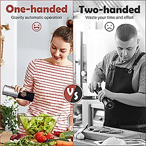 Rechargeable Electric Salt and Pepper Grinder Set, DULEC Gravity Salt & Pepper Mill Sets with Charging Base, Automatic Pepper Grinder, Adjustable Coarseness, LED Light, One Hand Use, 2 Pack