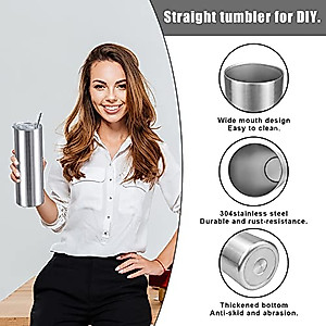 XccMe 20oz Straight Skinny Tumblers Bulk,Stainless Steel Tumbler with Straw,8 Pack Double Wall Slim Insulated Tumbler for Travel,Coffee,Tea, Beverages,Diy Gift For Men Women Friends(Silver)