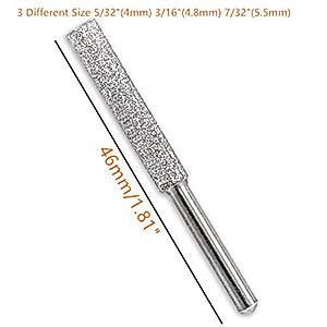 Chiloskit 12pcs 1/8 Shank Polishing Chainsaw Grinding Head Sharpener Burr Stone File Saw Tools 4/4.8/5.5MM (Diamond)