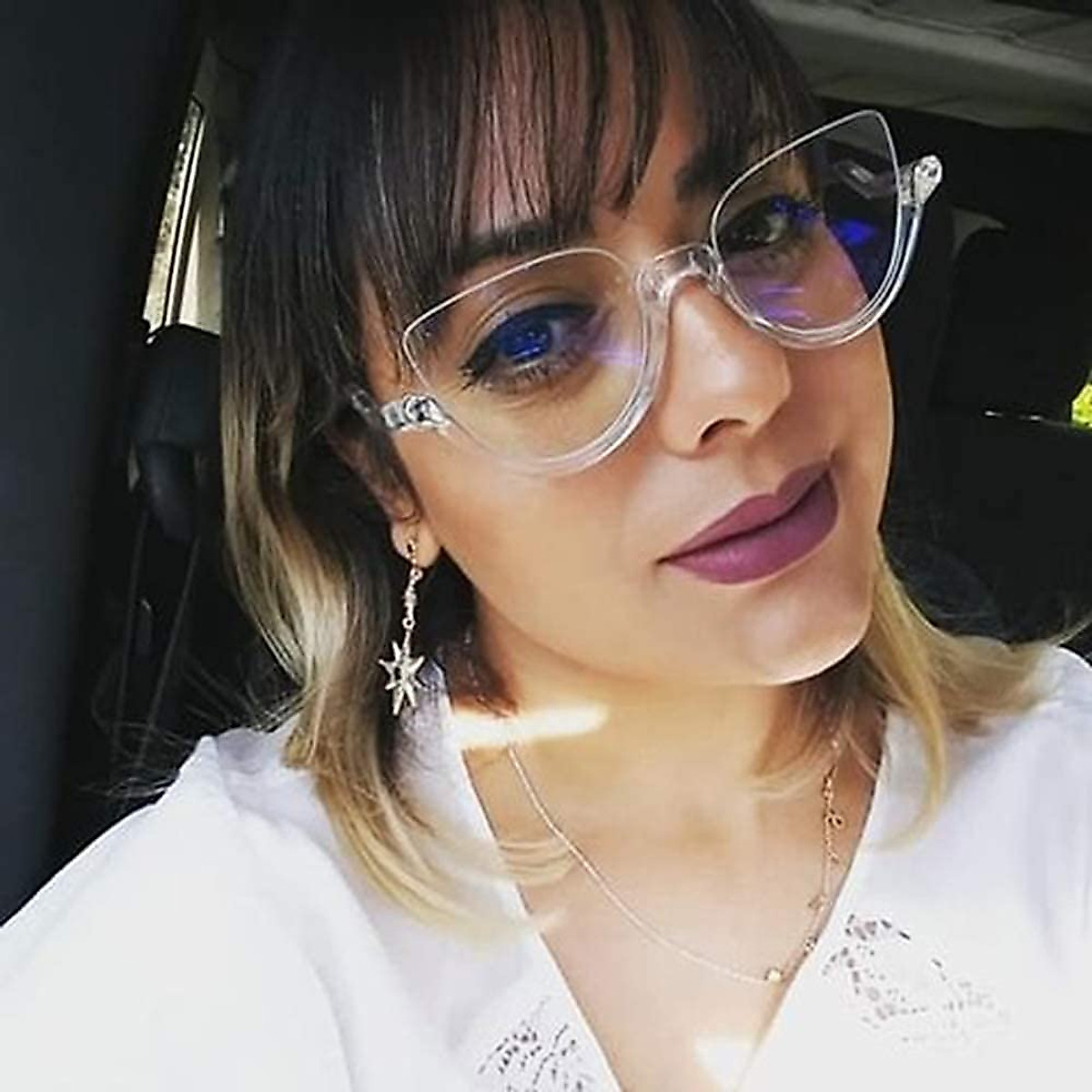 Zeelool Stylish Semi-rimless Cat Eye Glasses Frame for Women with Non-prescription Clear Lens Felicia VHP0189-01 Crystal