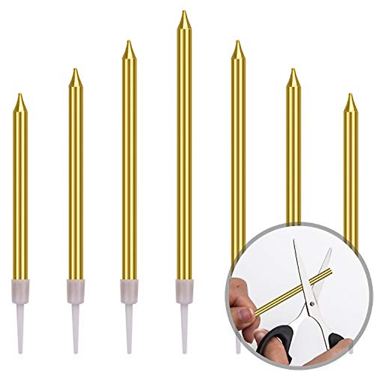 LUTER Metallic Birthday Candles in Holders Tall Birthday Cake Candles Long Thin Cupcake Candles for Birthday Wedding Party Decoration(24 Pieces) (Gold)
