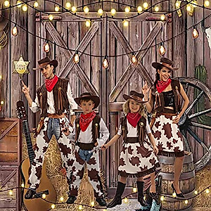MAQTT Western Cowboy Photography Backdrop Rustic Farmhouse Wooden Barn Door Backdrop for Party Guitar and Lights Photo Background Children Birthday Party Decoration 7x5ft