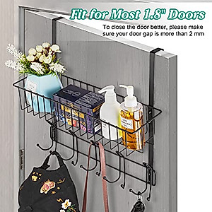 OUTNILI Over The Door Organizer Bathroom - Over Door Hanger Towel Rack with 15 Hooks & 1 Basket - Black Rustproof & Waterproof Stainless Steel Door Organizer for Bathroom Kitchen Bedroom Accessories