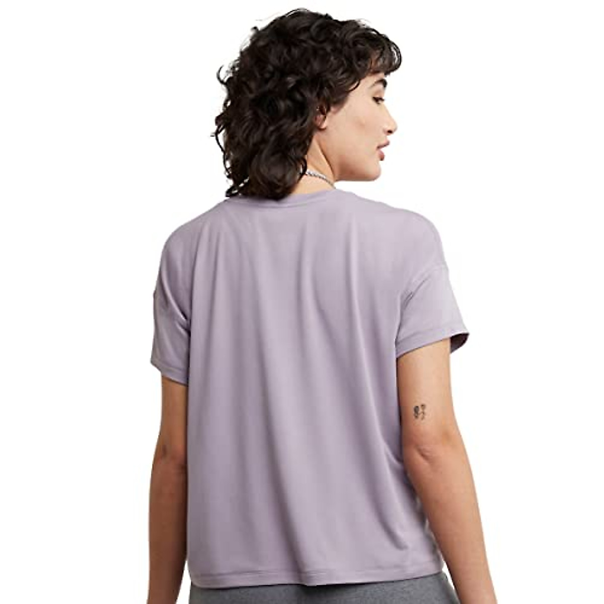 Champion T-Shirt, Soft Touch, Moisture Wicking, Anti Odor, Lightweight Tee for Women, Smoked Lilac C Logo, Large