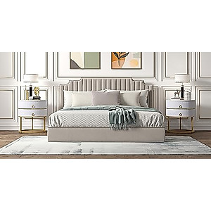 O&K FURNITURE Marble End Table with Storage, Round Nightstand with Drawer, White and Gold Side Table Metal Legs for Bedroom Living Room, Bedside Table Furniture, Marbling Natural Stone