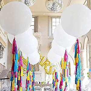 36 Inch Giant Latex Balloon White (Premium Helium Quality), Large Balloons for Birthdays Wedding Photo Shoot and Festivals Christmas and Event Decorations - 6Pcs
