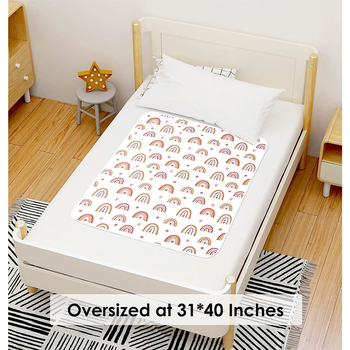 ROCCED Baby Bed Pad Waterproof Washable Reusable 31"x40" Large Toddler Mattress Protector Incontinence Pads Sheet Cover Underpads for Kids Adults and Pets Potty Training Mat-Rainbow