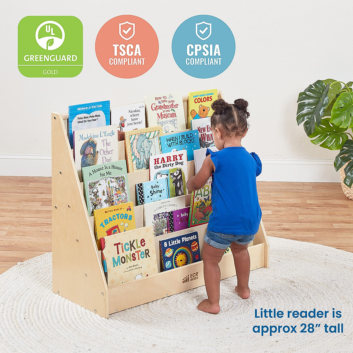 ECR4Kids Single-Sided Book Display, Classroom Bookshelf, Natural
