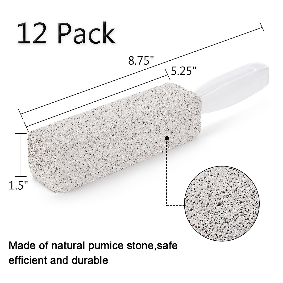 Yesland 12 Pack Gray Pumice Stone Toilet Bowl Cleaner with Plastic Handle, Scouring Stick for Cleaning Stains, Limescale, Hard Water Rings, Tiles, Iron and Rust