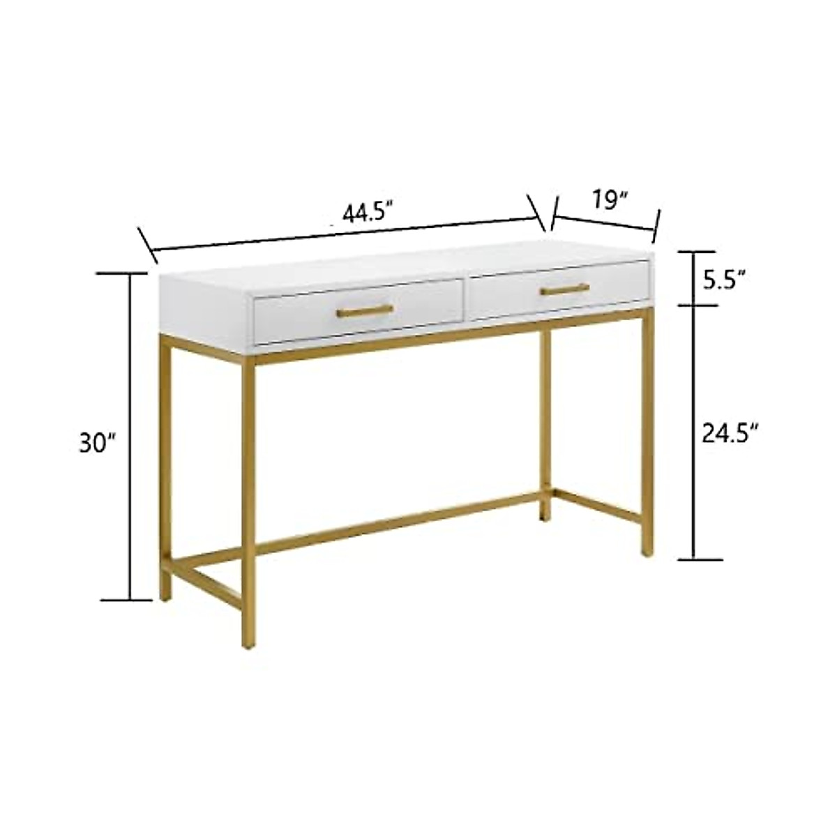 24KF Modern Century Home Office Desk with Lacquer Finish Golden Metal Base,Console Table with 2 Drawers - 80612-White