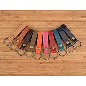 Zittop Leather Keychain POB Solid Metal Bronze Handcraft Key Ring Lanyard Handmade (Coffee colour)