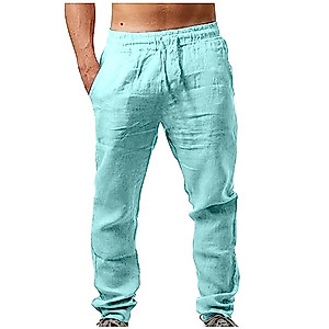 GiliGiliso Men's Casual Pants Men Solid Casual Elastic Waistband Pocket Cotton Linen Panel Trousers Pants Men's Compression Shorts Mint Green, XL