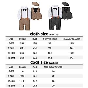 WESIDOM Baby Boy Suit Outfits Set 3pcs,Infant Tuxedo Long Sleeve Gentleman Wedding Jumpsuit & Vest Coat & Beret Hat