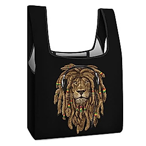 Rock Rasta Lion Printed Reusable Grocery Bag with Handle Foldable Shopping Tote Bags Portable for Supermarket Camping
