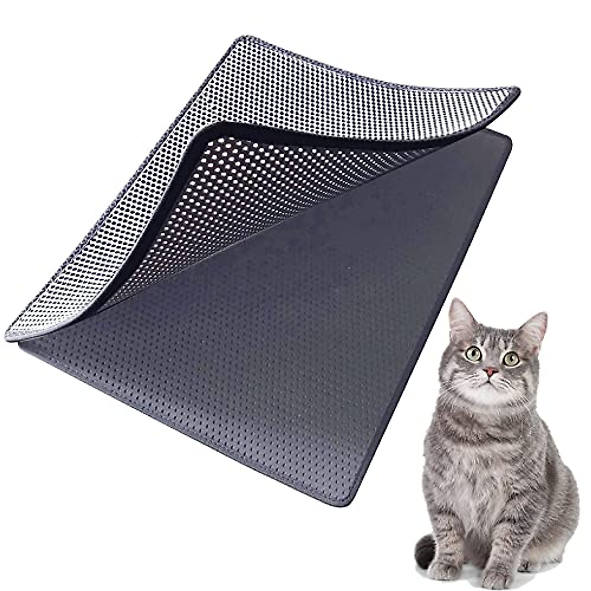 Blackhole Cat Litter Mat - Large Size Rectangular 30" X 23" Open Three Sides (Economy Gray)