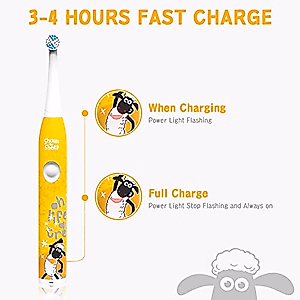SAIPOTOYS Kids Electric Toothbrush with Timer,Shaun The Sheep Kids Electric Toothbrush w/Sensitive Brush Head,Built in 2-min Auto-Timer,IPX7 Waterproof, Automatic Toothbrush for Kids 3+ (Yellow)