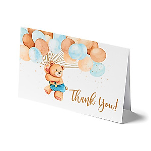 All Ewired Up 50 Teddy Bear Boy Thank You Cards for Baby Shower Birthday with Designed Envelope and Matching Seals Bearly Can Wait