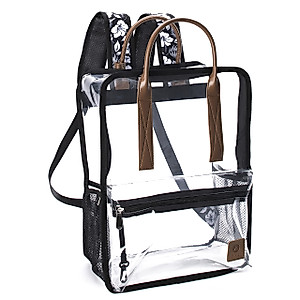 Thick Clear Backpack with Leather Carrying Handle, Transparent School Book Bag, See Through Bags for for Adults, TPU Bookbags