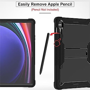 SaniMore Case for Samsung Galaxy Tab S9 Plus 12.4" Tablet 2023, Full-Body 3 Layers Rugged Kickstand Hybrid Case [Pen Holder] [Shock Absorbent] Cover for Galaxy S9+ Tablet SM-X810/X816B/X818U, Black