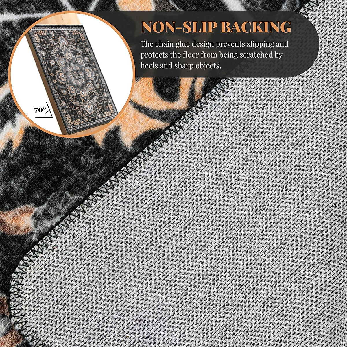 8x10 Boho Large Area Rug, Washable Rug, Ultra Soft Area Rug, Non Slip Abstract Rug Foldable, Stain Resistant Rugs for Living Room Bedroom, Vintage Fuzzy Rug(Black Yellow, 8'x10')