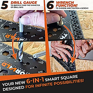 THORVALD 6-in-1 Carpenter Square 7 inch (1/16" Precision) T Square Multi-Purpose Carpenter Tools : Wrench, Square, Protractor, Ruler, Marking Gauge, Drill Gauge, Includes 2-in-1 Carpentry Pencil