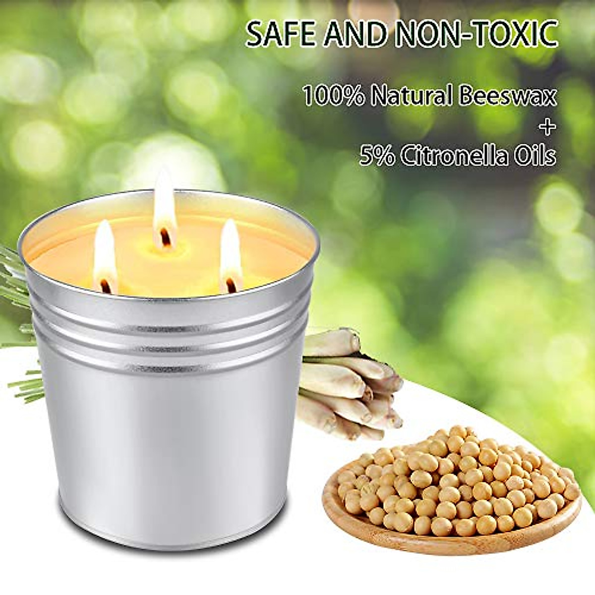 Citronella Candles Outdoor Large Bucket Candle, 3 Wick 17 oz Scented Candles Gift Set 100 Hour Burning for Patio Yard Indoors Garden Home Balcony Natural Soy Wax Candles Set Women Wedding Birthday