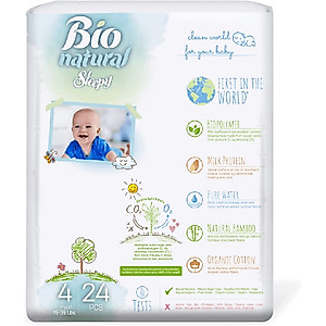 SOHO, Bio-Natural Sleepy Baby Diapers, Made from Organic Cotton and Bamboo Extract, Ultimate Comfort and Dryness, Wetness Indicator, Comes with The Baby Wipes, (4 Maxi 15-35 Lbs Count- 24 PCs)