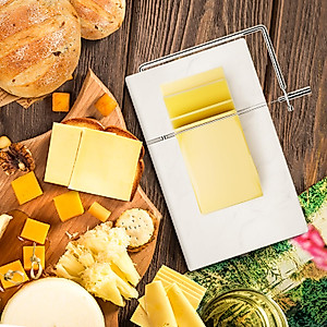 Cheese Slicer - Cheese Cutter with 5 Replacement Upgrade Thick Cutting Wires - Heavy Duty 5" x 8" Marble Board Cheese Slicer for Block Cheeses, Butter, Etc - Kitchen Gadget Cheese Slicer Tool - White