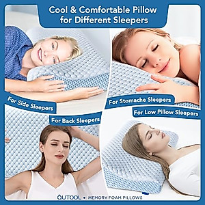 QUTOOL Neck Support Pillow for Sleeping, Cooling Memory Foam Pillow for Neck and Shoulder, Bed Pillow Side Back Stomach Sleeper Pillow for Adults