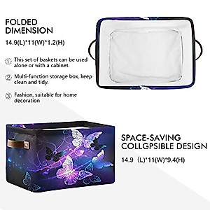 Mazeann Glowing Purple Butterflies Storage Basket Bin Collapsible Foldable for Clothes Toys Storage Cabinets Waterproof Storage Box 15 x 11 x 9.5 inches, 1PC