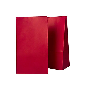Red Party Favor Bag - 50 Pack Red Kraft Paper Lunch Food Grade Gift Bags for Chinese New Year, Valentine's Day, Christmas and 4th of July - 5"x3"x9"