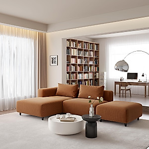 Acanva Soft Corduroy Sectional Modular Sofa Set, Modern L-Shaped Chaise Couch for Living Room, Apartment, Office, Small Spaces, Orange Brown