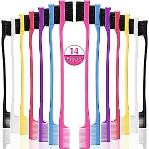 Boao 14 Pcs Edge Brush Bulk Double Sided Edge Control Eyebrow Brush Hair Comb Comb Smooth Grooming for Baby Women, 7 Colors