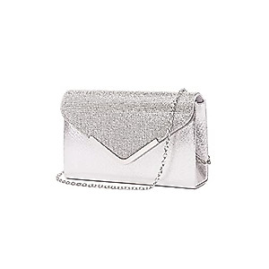Lam Gallery Rhinestone Evening Clutch Handbag Bling Silver Crystal Bridal Purse Wedding Cocktail Party Bag(Silver)