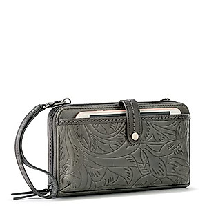The Sak Womens Iris Large Smartphone Crossbody Bag in Leather, Slate Leaf Embossed, One Size US