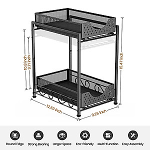 Under Sink Organizers and Storage, Bathroom Cabinet Organizer and Storage, 2 Tier Pull Out Under Cabinet Organizers and Storage, Metal Rolling Kitchen Sink Storage Organizer with Non-slip Feet