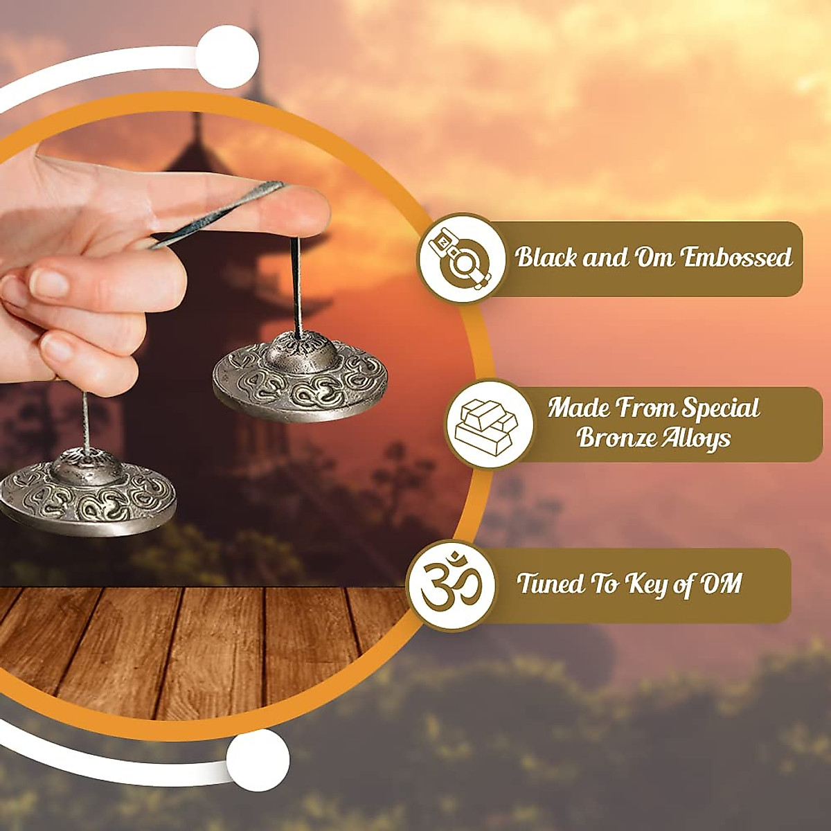 Lamatar1 Buddhist Tingsha Symbols- 2 Inch Mini Size With Blue Cotton Zip-Up Case Bag -Hand Made From Nepal- For Sound Therapy, Cleansing, Reiki & Meditations