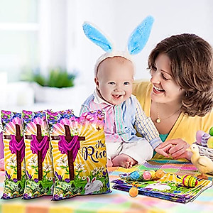 50 Pieces Easter Large Plastic Treat Bags He is Risen Party Favor Bags Easter Religious Candy Goodie Treat Gift Bags Easter Tote Bags with Handles for Easter Spring Jesus Holiday Party Favor