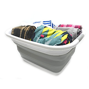SAMMART Set of 2-31L (8.1 gallon) Collapsible Plastic Laundry Basket-Pop Up Storage Container-Portable Washing Tub - Space Saving Hamper/Basket, Water capacity: 23L (6 gallon) (2, Grey)
