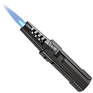 Butane Torch, Refillable Kitchen Torch Lighter with Safety Lock Adjustable Flame Solar Beam Torch Blow Torch with Safety Lock for BBQ Baking Fireplace (Butane Gas Not Included) (Black-2)