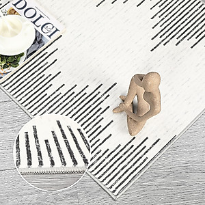 COZYLOOM 9x12 Area Rug for Living Room Washable Rugs Stripe Farmhouse Bedroom Rug large Rug Modern Rug Non Slip Carpet Stripe Throw Rugs for Dining Room Stain Resistant Office Rug Classroom Rug, Cream